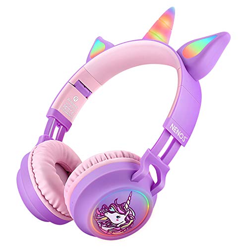 Nenos Bluetooth Kids Headphones Wireless Kids Headphones 93dB Limited Volume Wireless Headphones for Kids Unicorn