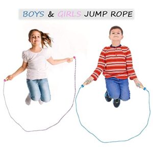 2 Pcs Jumping Rope for Kids, Lorvain Adjustable Skipping Ropes with Wooden Handle Cotton Braided for Boys Girls Jumping Ropes, for Children Students Outdoor Exercise (Blue+Pink)