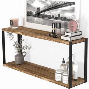 wallniture roca 2-tier 24" wooden wall shelf for bathroom organization and storage, natural burned