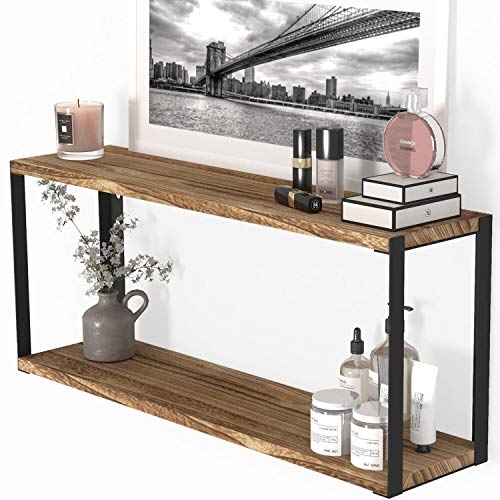 Wallniture Roca 2-Tier 24" Wooden Wall Shelf for Bathroom Organization and Storage, Natural Burned