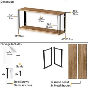 Wallniture Roca 2-Tier 24" Wooden Wall Shelf for Bathroom Organization and Storage, Natural Burned