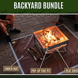 Pop-Up Fire Pit Backyard Bundle | Includes 24" Pop-Up Pit + Heat Shield | Includes Ember Mat | Have Worry-Free Fires On Any Surface | Meets All Federal Regulations | Unmatched Portability