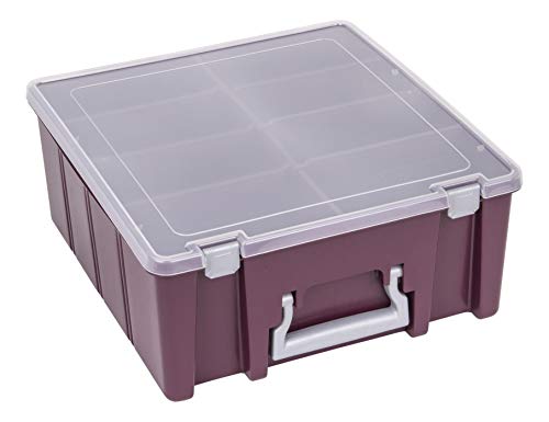 AB Designs 6990ABP Super Satchel Double Deep with Removable Dividers, Stackable Home Storage Organization Container, Plum