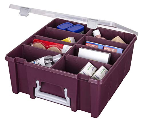 AB Designs 6990ABP Super Satchel Double Deep with Removable Dividers, Stackable Home Storage Organization Container, Plum