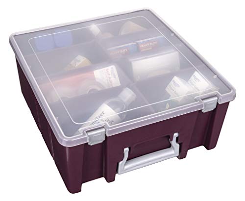 AB Designs 6990ABP Super Satchel Double Deep with Removable Dividers, Stackable Home Storage Organization Container, Plum