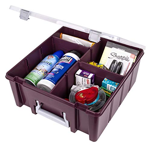 AB Designs 6990ABP Super Satchel Double Deep with Removable Dividers, Stackable Home Storage Organization Container, Plum