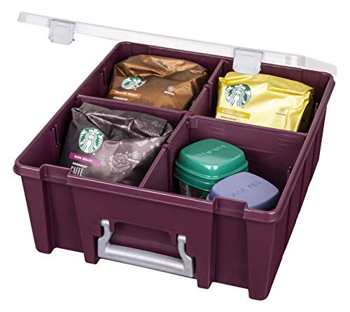 AB Designs 6990ABP Super Satchel Double Deep with Removable Dividers, Stackable Home Storage Organization Container, Plum