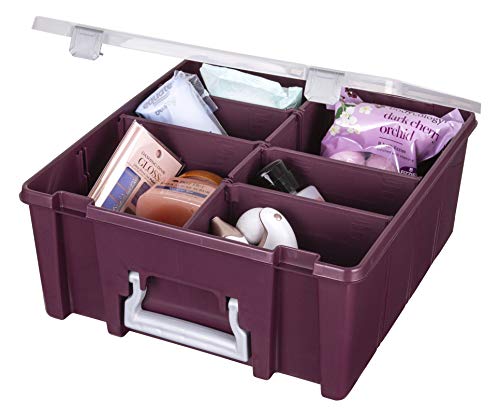 AB Designs 6990ABP Super Satchel Double Deep with Removable Dividers, Stackable Home Storage Organization Container, Plum