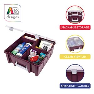 AB Designs 6990ABP Super Satchel Double Deep with Removable Dividers, Stackable Home Storage Organization Container, Plum