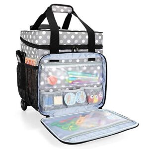 LUXJA Rolling Scrapbook Tote, Scrapbook Bag with Detachable Dolly (Patented Design), Gray Dots