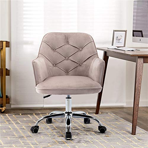 Goujxcy Home Office Chair, Velvet Desk Chair Modern Adjustable Swivel Chair, Upholstered Task Chair Accent Chair Executive Chair Vanity Desk Chair (Grey)