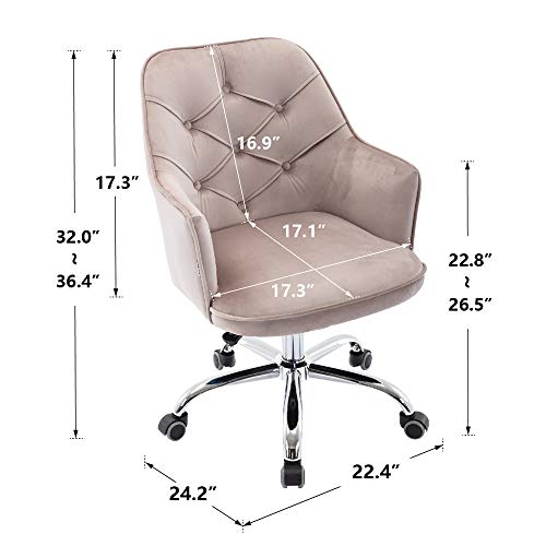 Goujxcy Home Office Chair, Velvet Desk Chair Modern Adjustable Swivel Chair, Upholstered Task Chair Accent Chair Executive Chair Vanity Desk Chair (Grey)