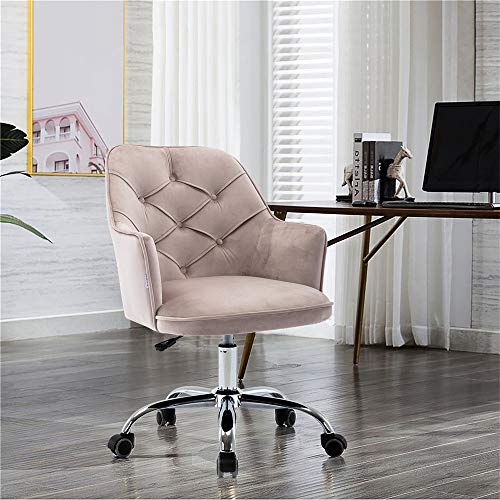 Goujxcy Home Office Chair, Velvet Desk Chair Modern Adjustable Swivel Chair, Upholstered Task Chair Accent Chair Executive Chair Vanity Desk Chair (Grey)