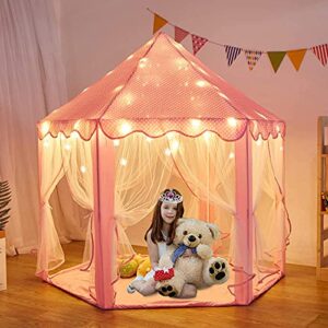 ttloj kids gift play tent with star lights crown & wand, for girls boys, princess castle toy tent, large playhouse toys for girl toddler children play house, teepee tent indoor outdoor