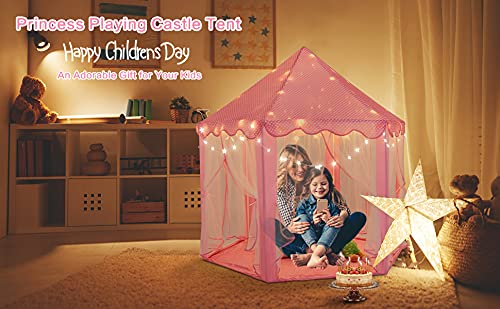 TTLOJ Kids Gift Play Tent with Star Lights Crown & Wand, for Girls Boys, Princess Castle Toy Tent, Large Playhouse Toys for Girl Toddler Children Play House, Teepee Tent Indoor Outdoor