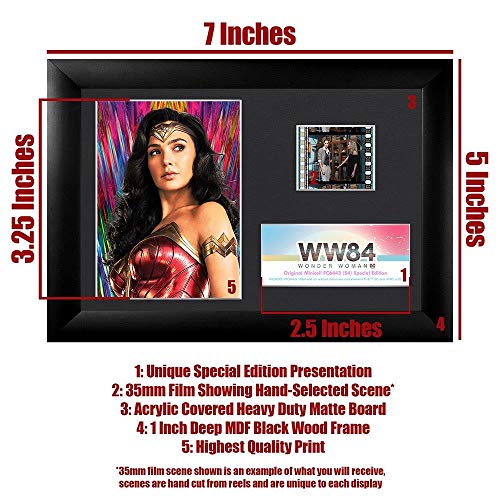 Trend Setters – Wonder Woman 1984 – WW84 - Neon Lights – FilmCells 7” x 5” MiniCell Desktop Presentation – Featuring 35 mm Film Clip with Easel Stand - Officially Licensed Movie Collectible