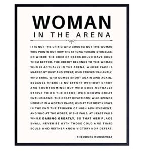 daring greatly man/woman in the arena quote poster - 8x10 famous teddy roosevelt speech - 8x10 motivational inspirational wall art decor - uplifting gifts for women, feminist, entrepreneur