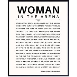 Daring Greatly Man/Woman In the Arena Quote Poster - 8x10 Famous Teddy Roosevelt Speech - 8x10 Motivational Inspirational Wall Art Decor - Uplifting Gifts for Women, Feminist, Entrepreneur