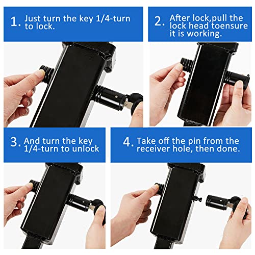 METOWARE Black Trailer Hitch Lock, 5/8" Dia Barbell-Style Locking Hitch Pin, Towing Hitch Receiver Lock with Anti-Rattle, Fits 2" Receiver Tubes, Class III & IV Hitch Receivers (1 Pack)