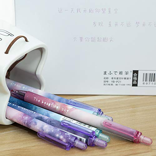 Creative Cute Pens Galaxy Pens , 6 Pieces Black Ink Pens, 0.5 mm Fine Tip Pen, Gift Stationery School Office Supply (Starry sky)