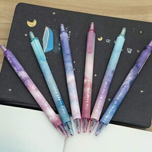 Creative Cute Pens Galaxy Pens , 6 Pieces Black Ink Pens, 0.5 mm Fine Tip Pen, Gift Stationery School Office Supply (Starry sky)