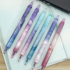 Creative Cute Pens Galaxy Pens , 6 Pieces Black Ink Pens, 0.5 mm Fine Tip Pen, Gift Stationery School Office Supply (Starry sky)