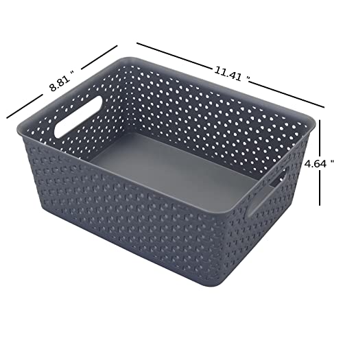 Utiao Grey Plastic Storage Baskets, 8 Quart Plastic Bins, 4 Packs