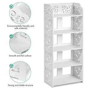 Greensen White Vertical Shoe Rack, Small Stackable Tiered Shoe Rack Closet Wood Shoe Storage Organizer Stackable Space Saver Shelf Unit Bookshelf Cabinet for Hallway Bathroom Entryway Living Room