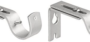 Amazon Basics 1-Inch Curtain Rod with Round Finials - 1-Pack, 72 to 144 Inch, Nickel & Adjustable Curtain Rod Wall Bracket Hooks, Set of 2, Silver Nickel