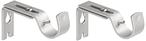 Amazon Basics 1-Inch Curtain Rod with Round Finials - 1-Pack, 72 to 144 Inch, Nickel & Adjustable Curtain Rod Wall Bracket Hooks, Set of 2, Silver Nickel