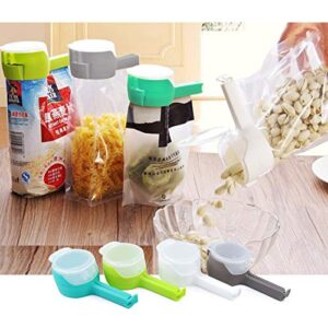 4pcs food bag clipswith pour spouts, great clips bags for kitchen, suitable for small particle food, liquid,flour and baby food storage organizer