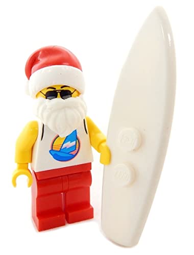 Lego Surfing Santa Minifigure - Christmas Holiday Minifig Surfboard Claus surf Surfer