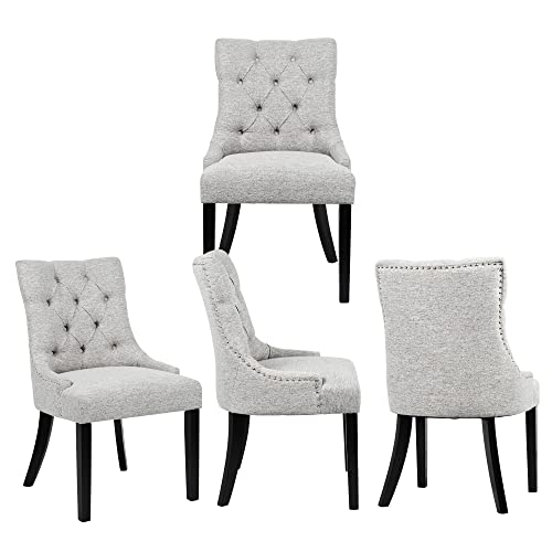 poplarbox 4 Set Dining Chairs Tufted Dining Chairs Upholstered Fabric Dining Chairs Accent Dining Chairs Parson Chairs Side Chairs for Kitchen Dining Room (Set of 4, Light Gray)