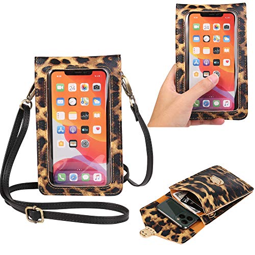 Clear Window Leopard Touch Screen Crossbody Phone Bag Shoulder Pouch for Samsung Galaxy S23 S22+ S21 FE S20 FE S10e S10 Plus S9 S8 Plus A53 A01 A33 5G A20 A30s A50 A51 A52 A32