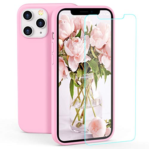 zelaxy Case Compatible with iPhone 12/ iPhone 12 Pro, Liquid Silicone Rubber Gel Case with Screen Protector Pink