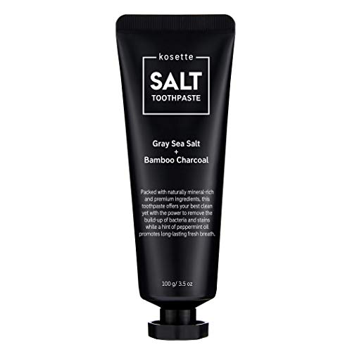 Kosette Salt Toothpaste 100g, Activated Charcoal Toothpaste - Teeth Whitening & Deep Clean with Premium Ingredients - Gray Sea Salt, Bamboo Charcoal, Fresh Peppermint | No Black Residue | Vegan