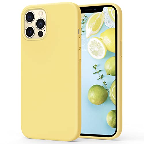 MILPROX Compatible with iPhone 12 Case and iPhone 12 Pro Silicone Cases (2020), Microfiber Cloth Lining Silicone Gel Shell Case - Lemon Yellow