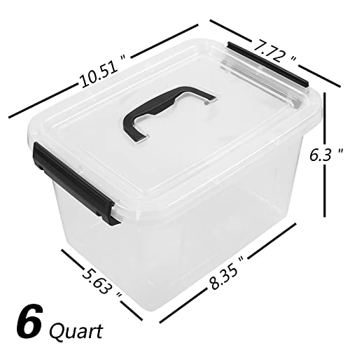 Innouse 6 Quart Clear Latching Storage Bin, Plastic Storage Box with Handle, Set of 6