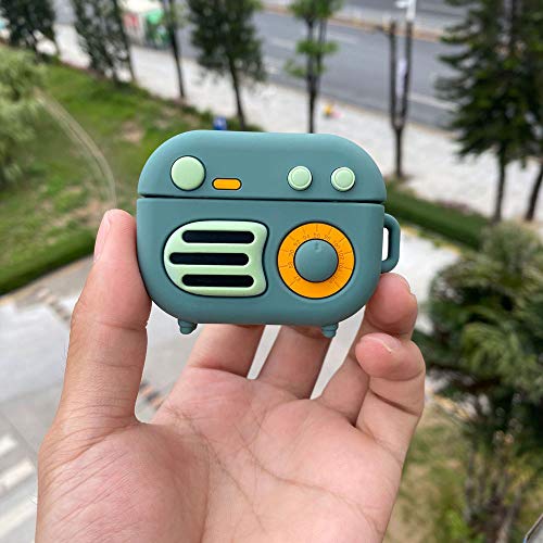 ICI-Rencontrer Compatible with Earbuds Case Airpods Pro, Retro Radio Receiver Design Waterproof Shockproof Protective Skin Anti-Lost Decoration Dark Green