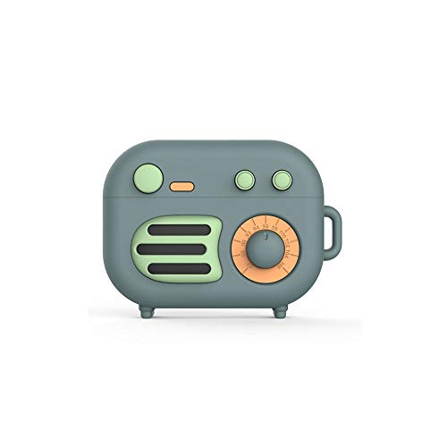 ICI-Rencontrer Compatible with Earbuds Case Airpods Pro, Retro Radio Receiver Design Waterproof Shockproof Protective Skin Anti-Lost Decoration Dark Green