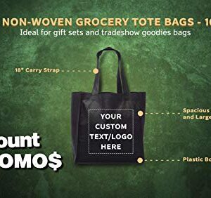 DISCOUNT PROMOS Custom Reusable Cloth Grocery Shopping Tote Bags - 10 Pack - Personalized Logo, Text - Foldable, Washable, Shopper Bag - Black