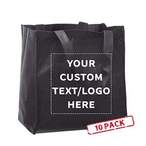 DISCOUNT PROMOS Custom Reusable Cloth Grocery Shopping Tote Bags - 10 Pack - Personalized Logo, Text - Foldable, Washable, Shopper Bag - Black