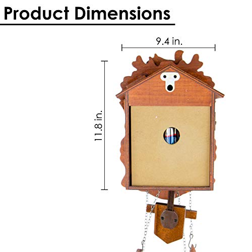 CLEVER GARDEN Large Wooden Traditional Cuckoo Clock House with Squirrels & Pendulum | Home & Kitchen Décor | Wall Clock Decoration | Bird Cuckoos on The Hour | Wood