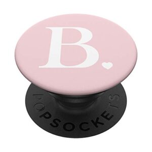 light pink white monogram letter b initial heart design popsockets swappable popgrip