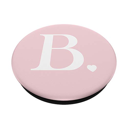 Light Pink White Monogram Letter B Initial Heart Design PopSockets Swappable PopGrip