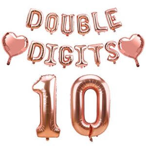 luxiocio double digits birthday decorations, happy 10th birthday balloons banner for girls, rose gold double digits 10 year old birthday party supplies