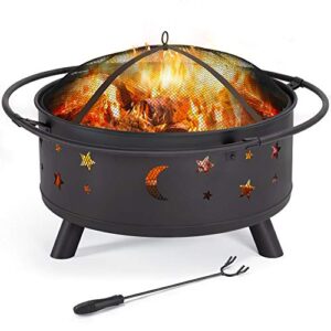 yaheetech fire pit 30in fire pits for outside wood burning outdoor fireplace with spark screen, poker for bonfire patio backyard garden picnic