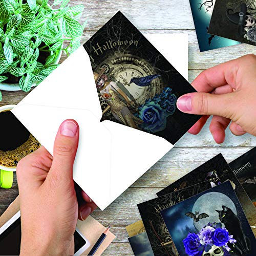 The Best Card Company - 20 Happy Halloween Note Cards Boxed (10 Designs, 2 Each) - Spooky Notecard Assortment (4 x 5.12 Inch) - Ghoulish Greetings AM9147HWG-B2x10