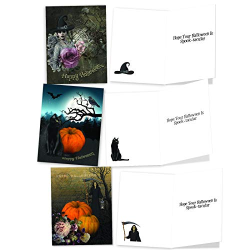 The Best Card Company - 20 Happy Halloween Note Cards Boxed (10 Designs, 2 Each) - Spooky Notecard Assortment (4 x 5.12 Inch) - Ghoulish Greetings AM9147HWG-B2x10