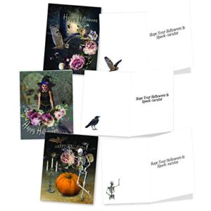 The Best Card Company - 20 Happy Halloween Note Cards Boxed (10 Designs, 2 Each) - Spooky Notecard Assortment (4 x 5.12 Inch) - Ghoulish Greetings AM9147HWG-B2x10